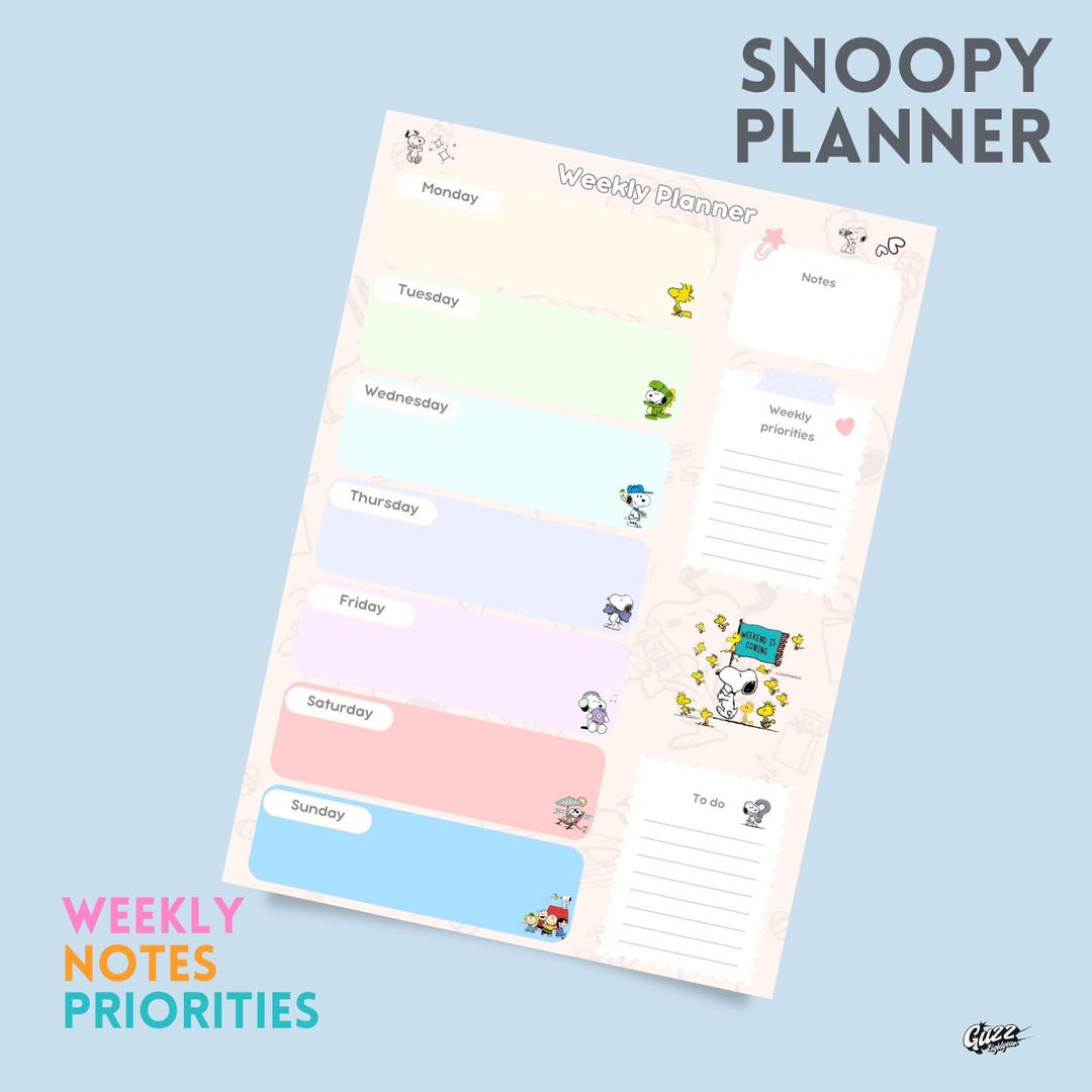 Printable Snoopy Weekly Planner / Snoopy Weekly Planner / Snoopy Weekly ...