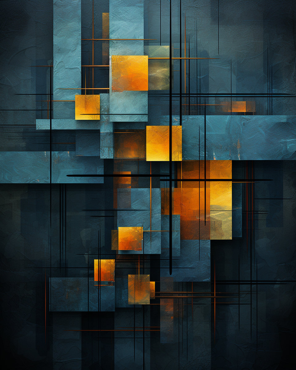 Abstract Digital Art Print | Bold Blue and Gold | Geometric Patterns - Etsy