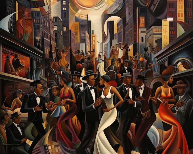 Harlem Speakeasy Scene, Jazz Night Art, 1920s Harlem, Lively Nightlife ...