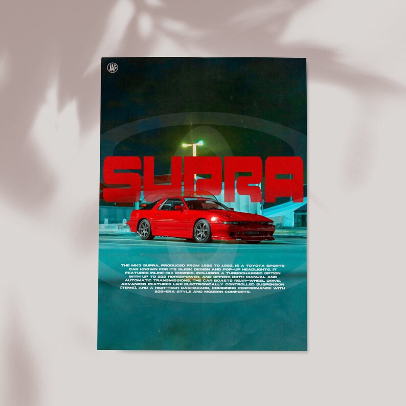 Toyota Supra MK3 Digital Print *INSTANT DOWNLOAD*. A Great Wall Art ...