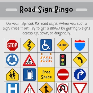 Car Games, Road Sign Bingo, Road Trip, Travel Games, Fun Road Trip ...