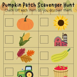 Pumpkin Patch Scavenger Hunt Printable | Fall Outdoor Kids Activity PDF ...