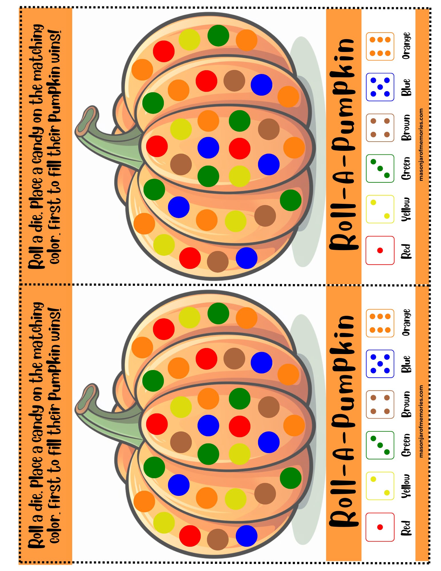 Roll-a-pumpkin Math Game Printable | Halloween & Fall Dice Activity PDF ...