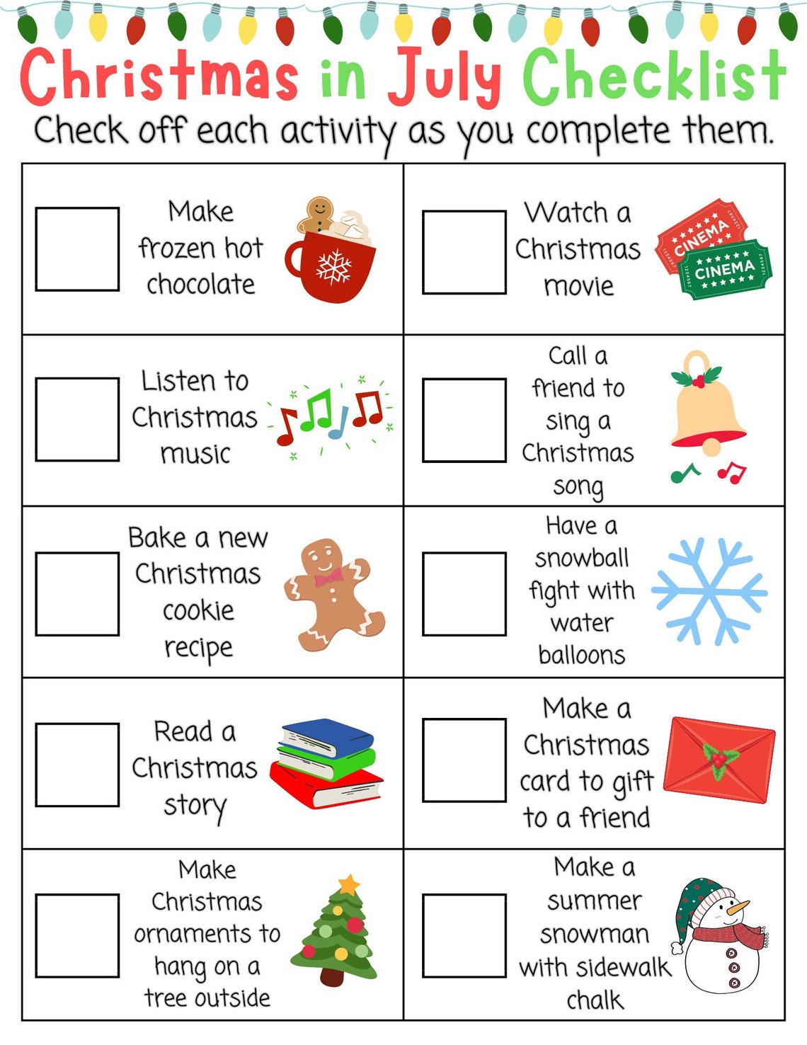 Christmas in July Checklist, Christmas in July Activities for Kids ...