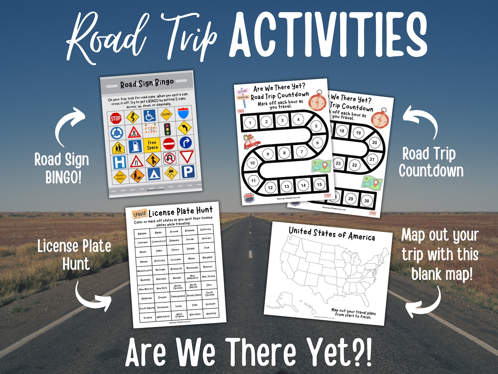 Kid's Road Trip Games: Car Bingo, License Plate Hunt (printable) - Etsy