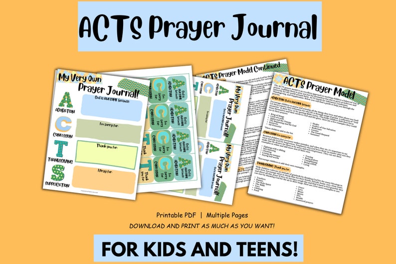 ACTS Prayer Journal for Kids: Sunday School Printable (PDF) - Etsy