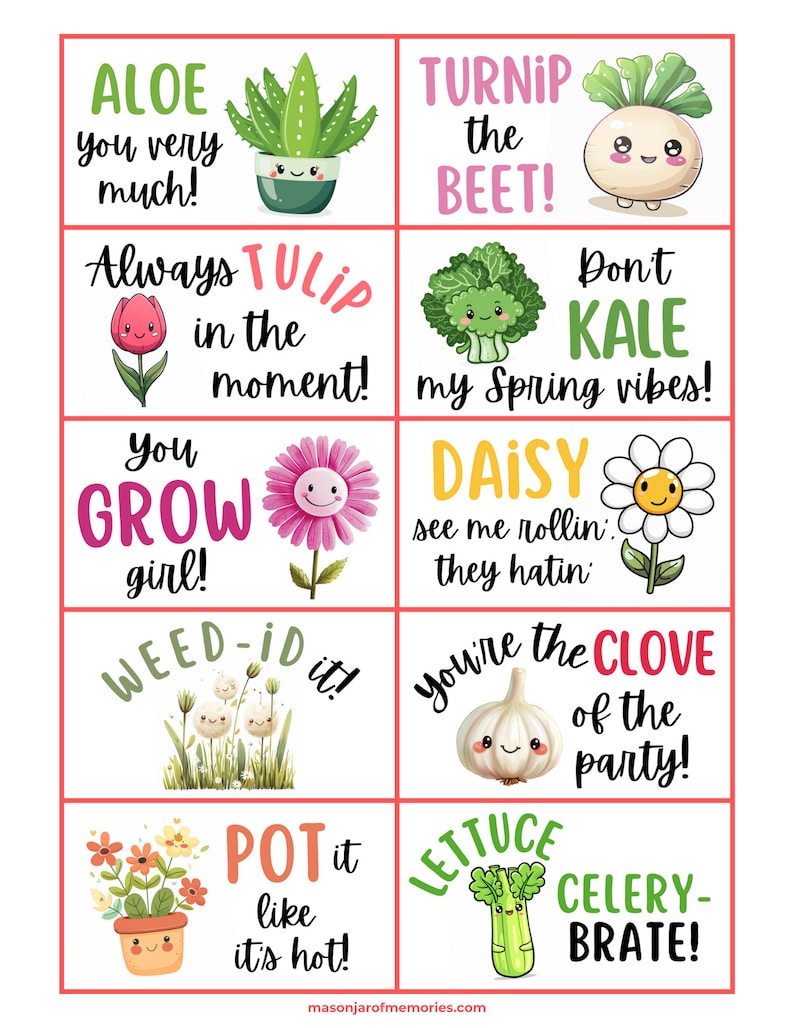 Gardening Pun Encouragement Cards, Spring Puns, Notes for Gardeners ...