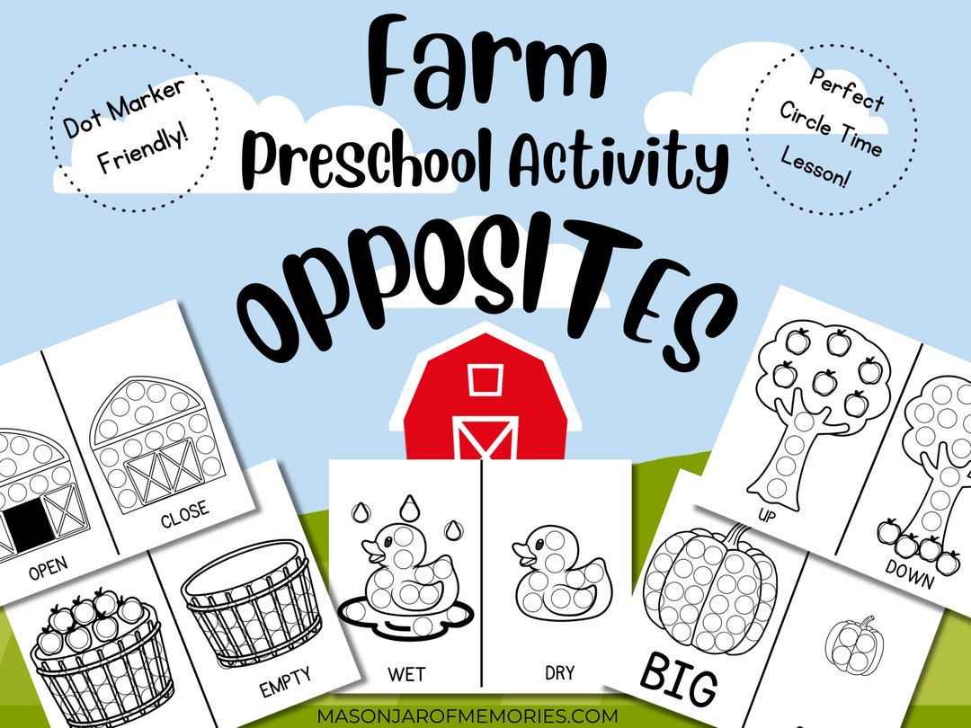 Farm Preschool Opposite Dot Coloring Pages, Opposites Lesson, Kids ...