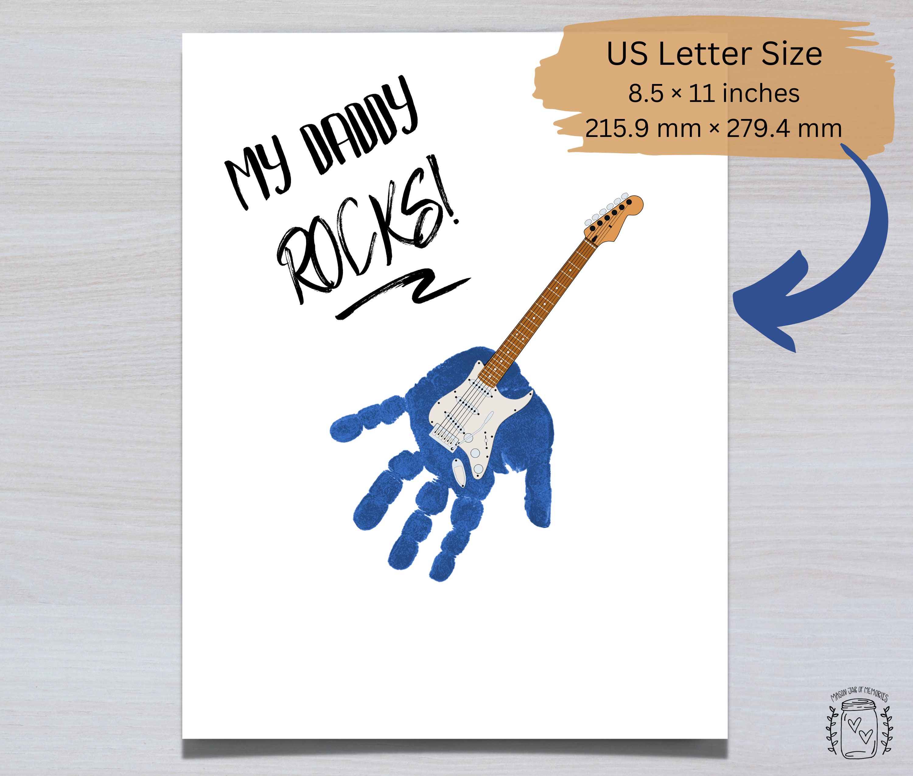 Handprint Art for Fathers, Gift for Fathers, Guitar Gift, Personalized ...