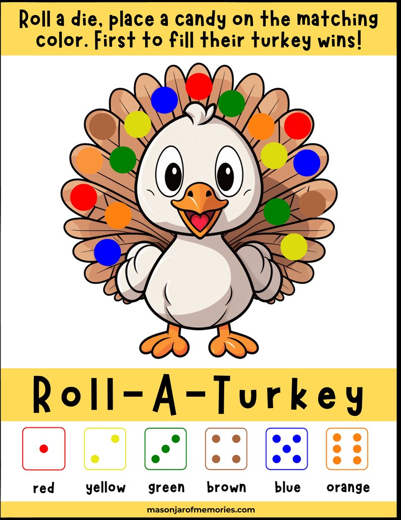 Roll-a-turkey Thanksgiving Math Game: Preschool & Kindergarten (digital ...
