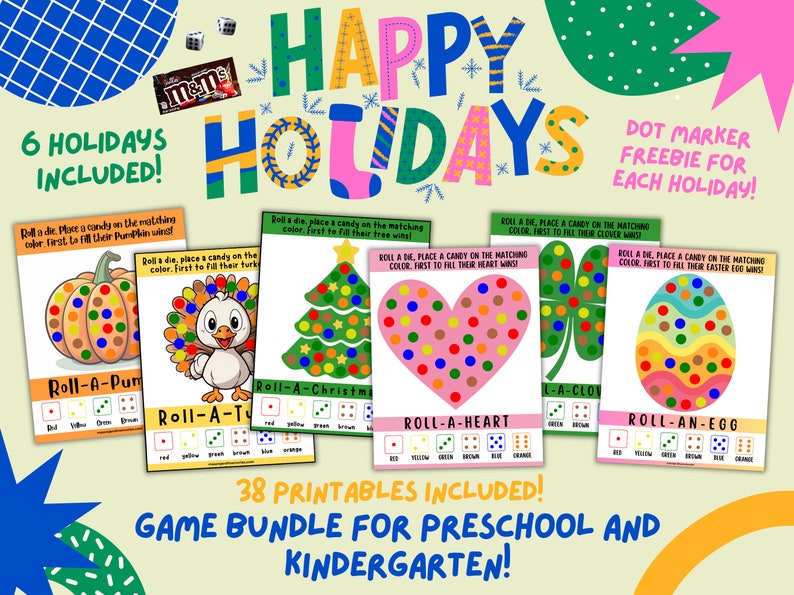 Holiday Math Game Bundle: Roll & Cover, Candy Theme (38 Printables) - Etsy