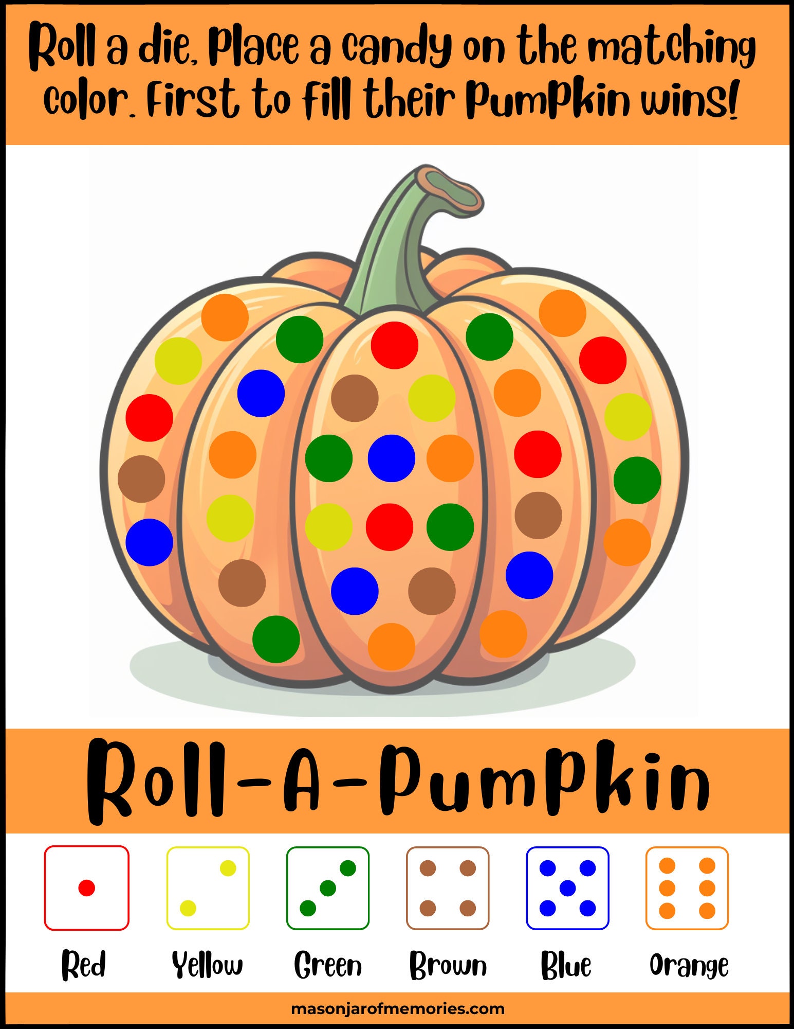 Fall Games, Halloween Math Games, Roll A Pumpkin, M & M Game, Halloween ...