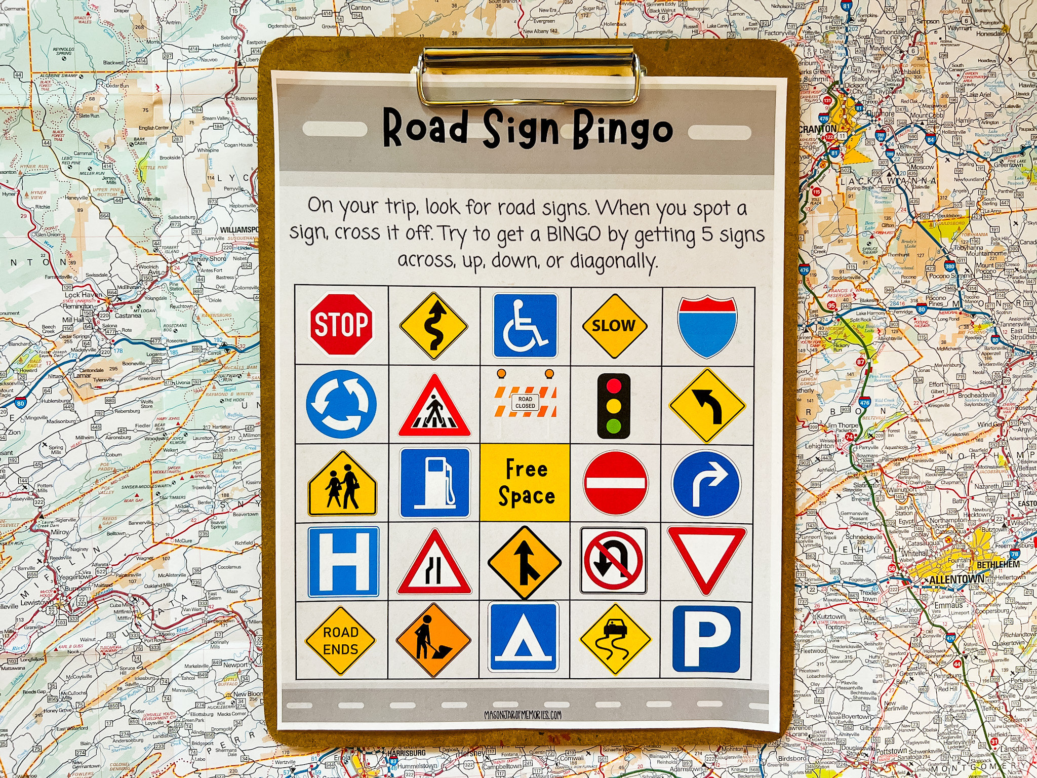 Car Games, Road Sign Bingo, Road Trip, Travel Games, Fun Road Trip ...
