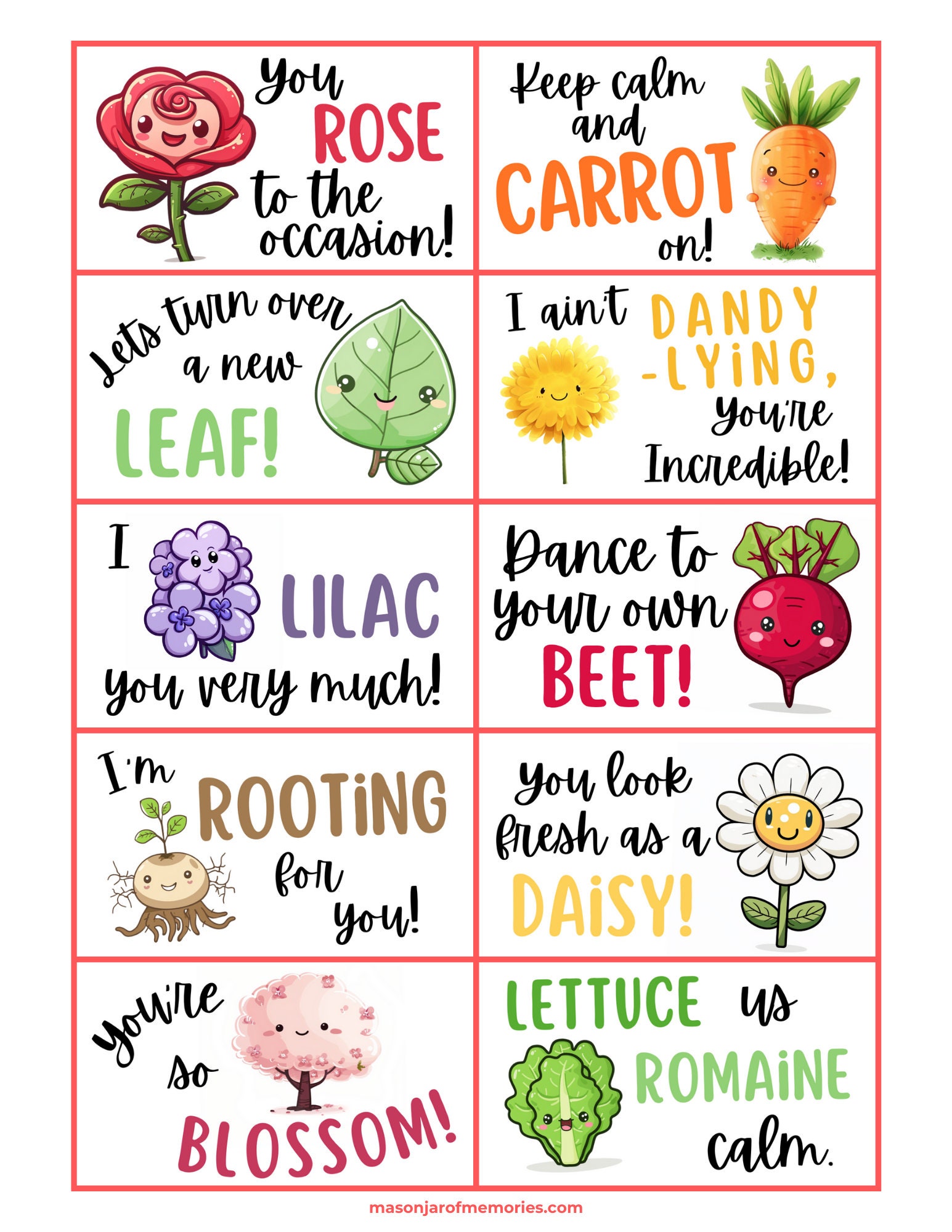 Spring Puns Encouragement Cards Printable | Lunch Notes Positive ...