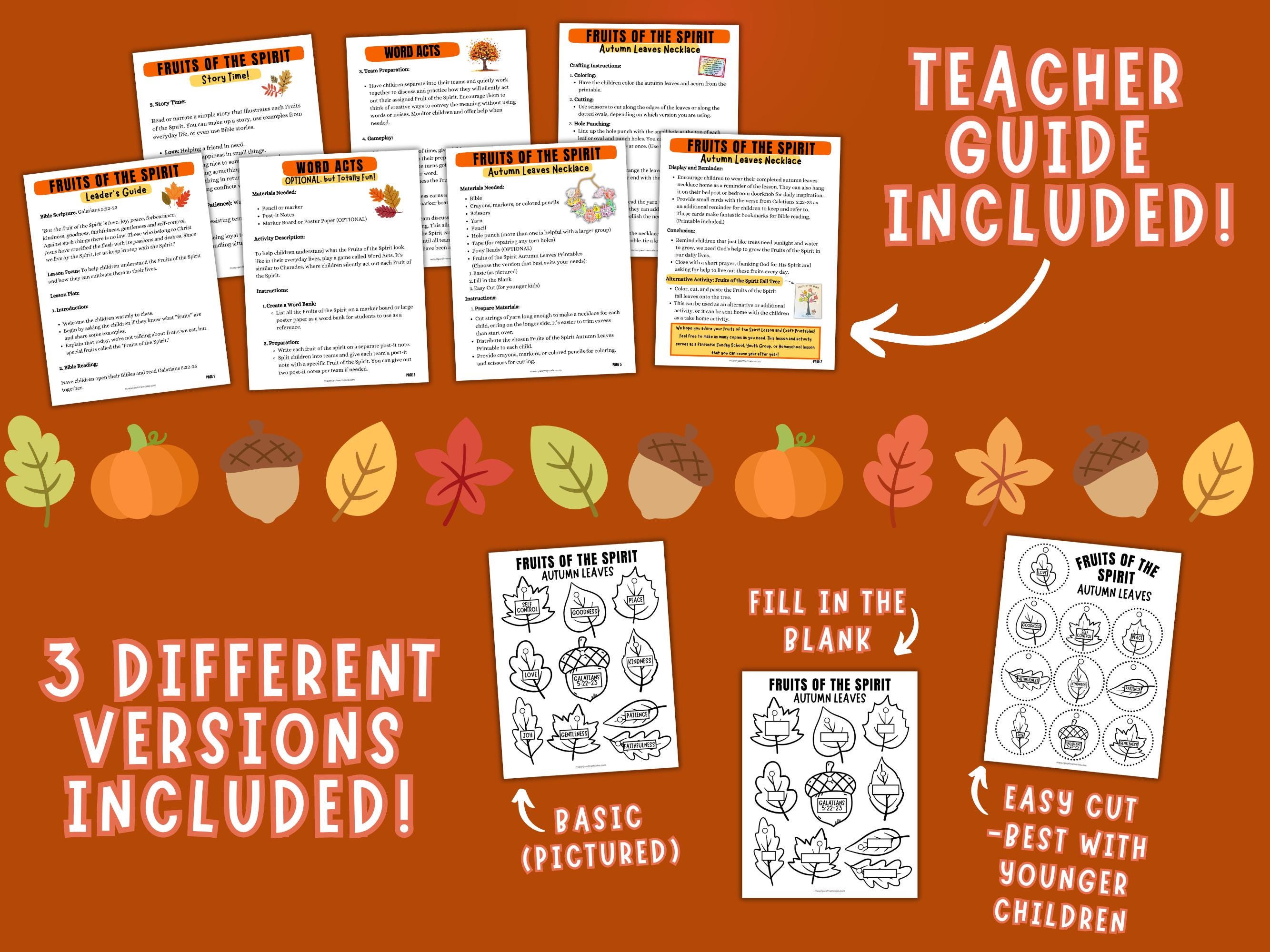 Fruits of the Spirit Bible Lesson & Fall Craft Printable | Sunday ...