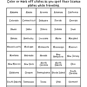 Kid's Road Trip Games: Car Bingo, License Plate Hunt (printable) - Etsy