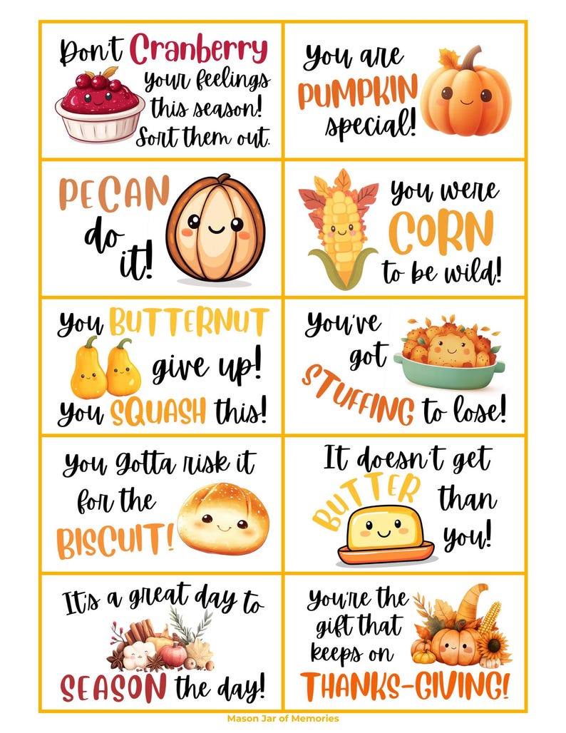 Thanksgiving Pun Cards Printable | Lunch Box Notes & Office Morale ...