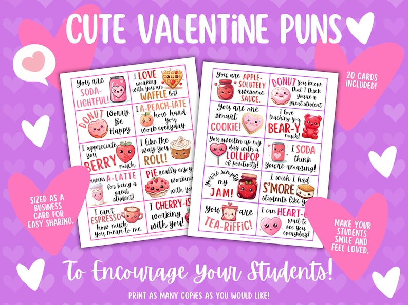 Valentine Puns Cards for Students | Printable Teacher Valentines Day ...