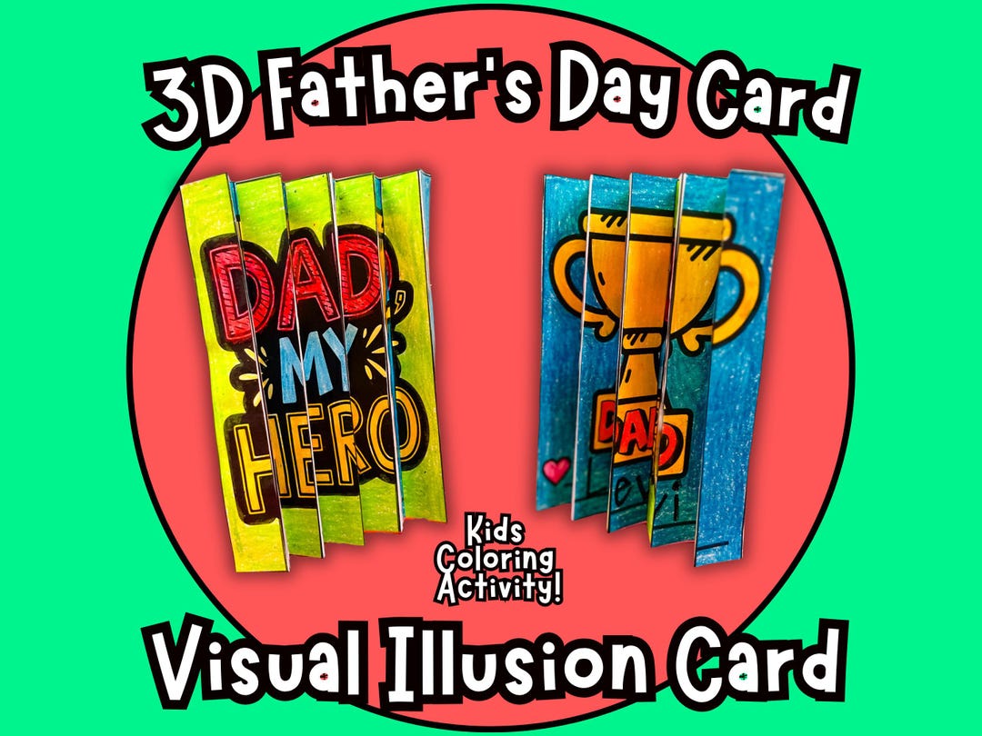 3D Father’s Day Card Printable | Visual Illusion Coloring Craft for ...