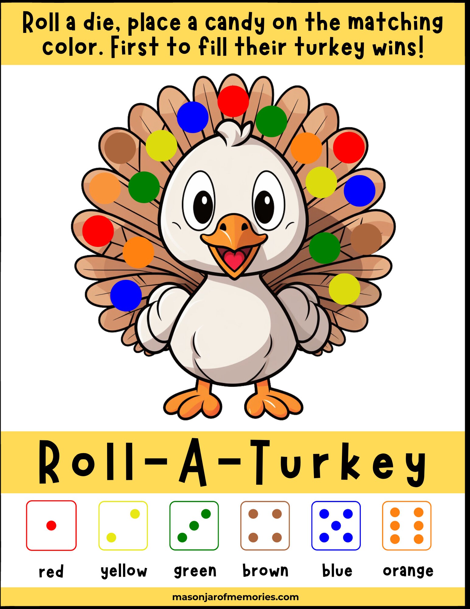 Thanksgiving Activities, Roll-a-turkey, Thanksgiving Math Activity for ...