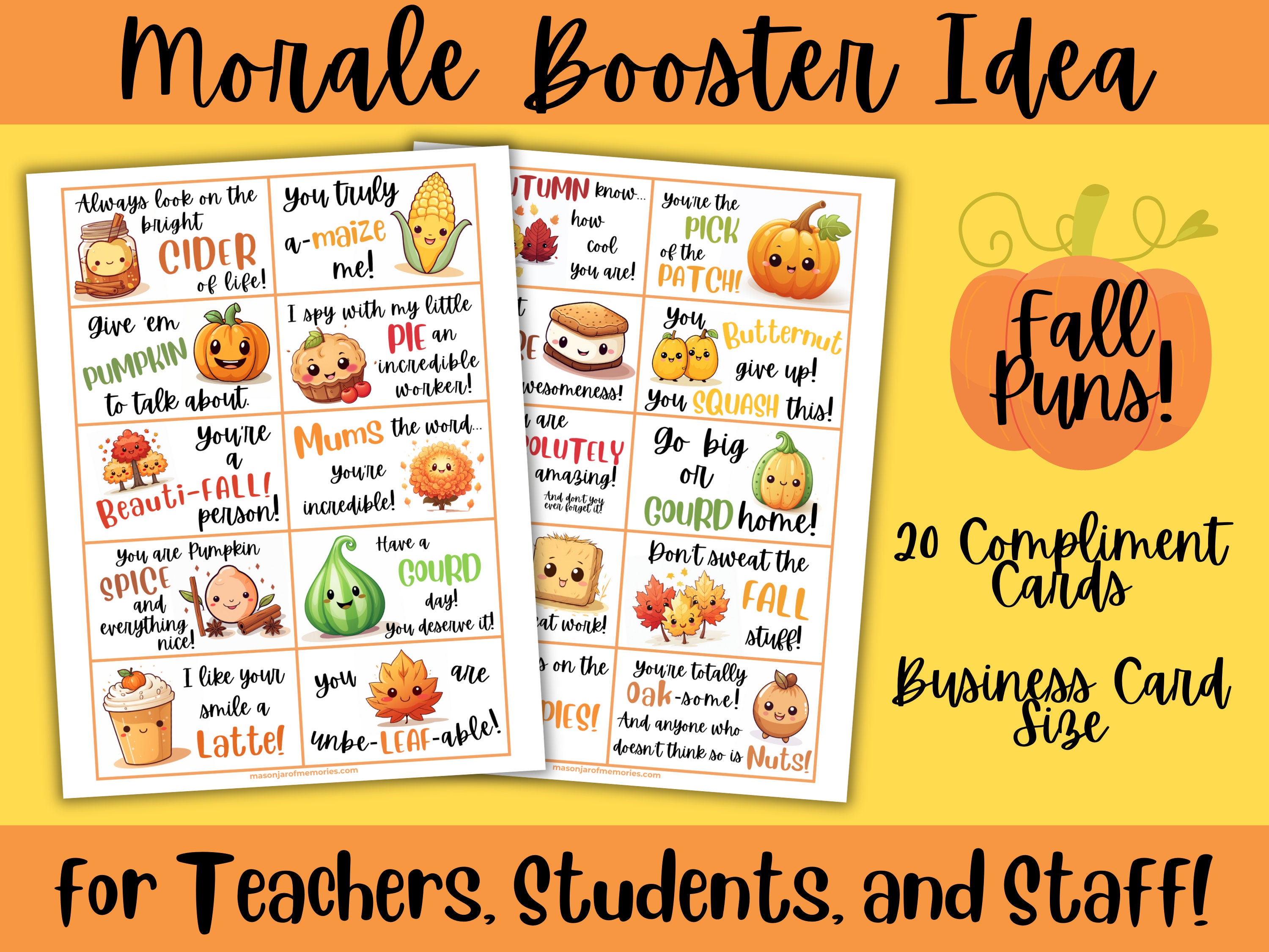 Fall Puns, Compliment Cards, School Morale Booster for Administrators ...
