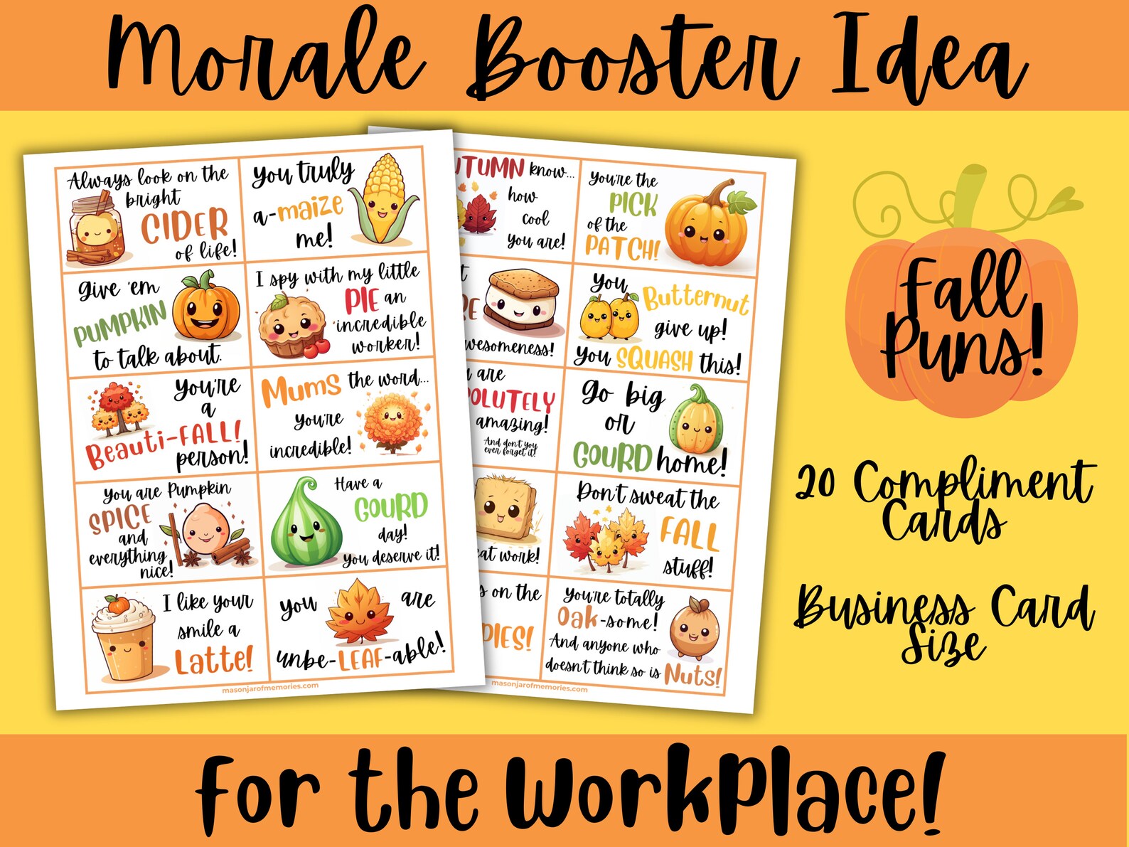 Fall Puns Encouragement Cards Printable | Autumn Humor Note Cards | 20 ...