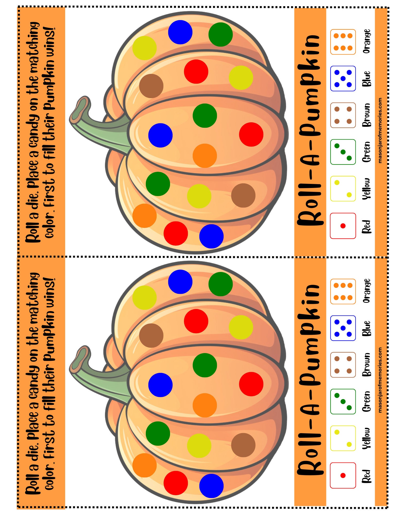 Roll-a-pumpkin Math Game Printable | Halloween & Fall Dice Activity PDF ...
