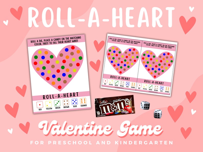 Roll-a-heart Valentine Game: Candy Dice Game (printable) - Etsy
