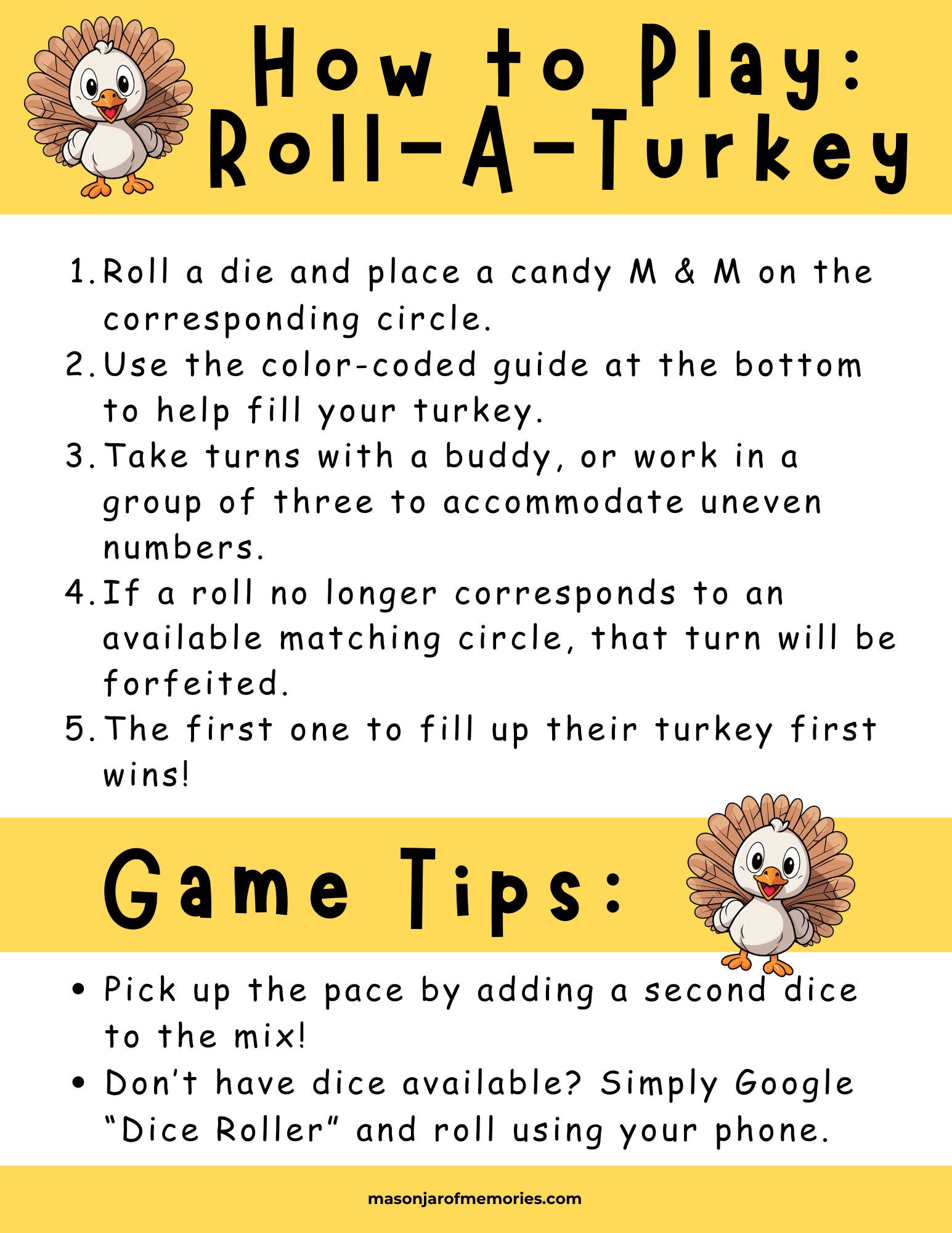 Thanksgiving Activities, Roll-a-turkey, Thanksgiving Math Activity for ...