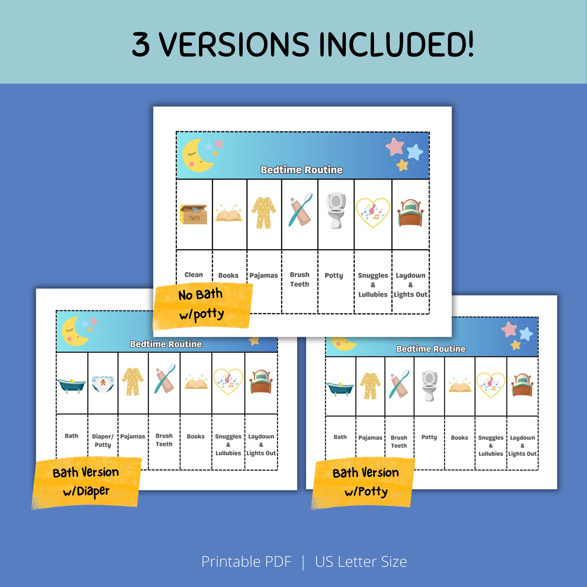 Printable Bedtime Routine Chart: Kids Visual Schedule (PDF) - Etsy