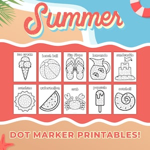 Summer Dot Marker Coloring Pages: Beach Bingo Dauber Printables (PDF ...