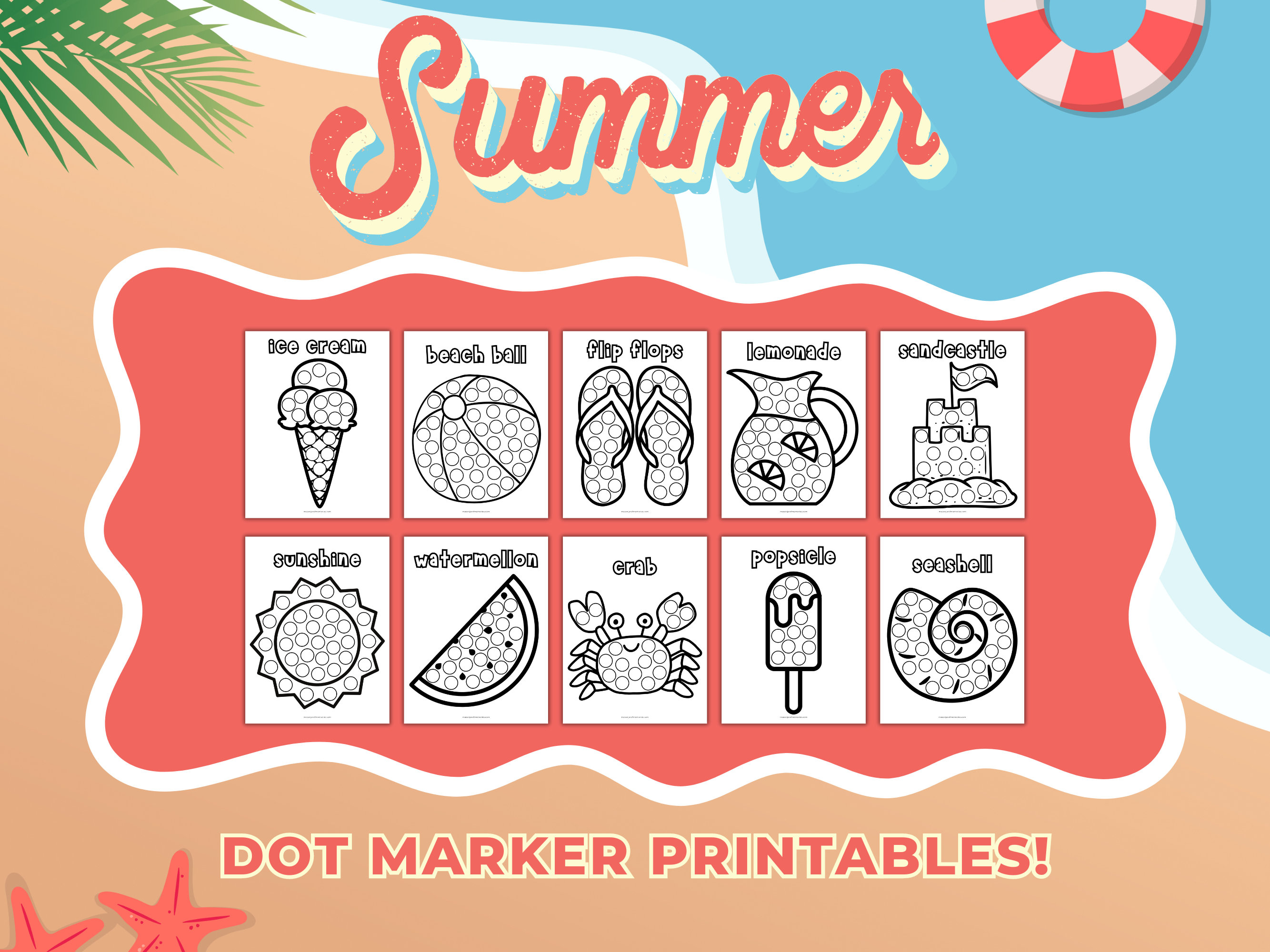 Summer Dot Marker Printables, Coloring Pages, Beach Bingo Dauber ...
