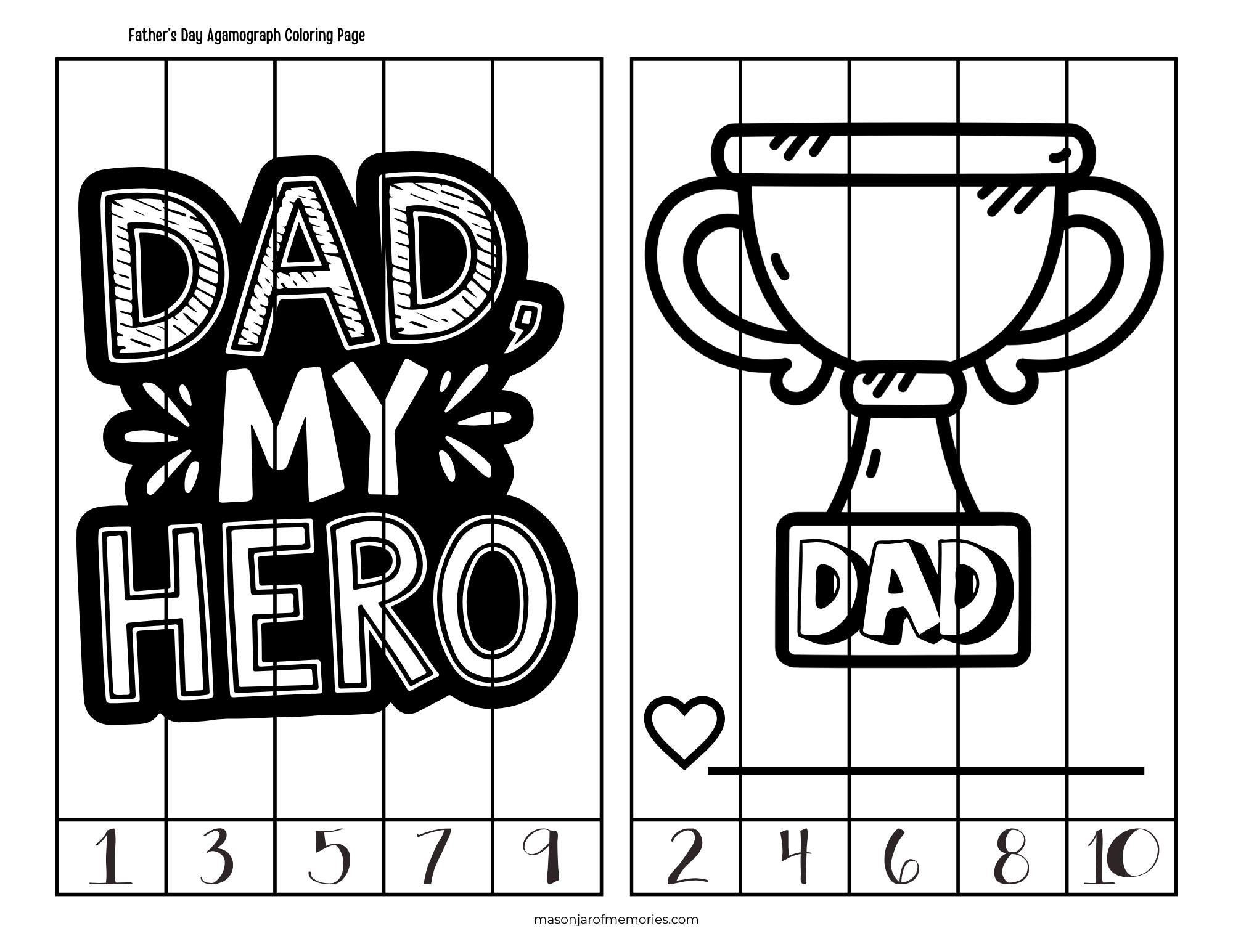 3D Father’s Day Card Printable | Visual Illusion Coloring Craft for ...