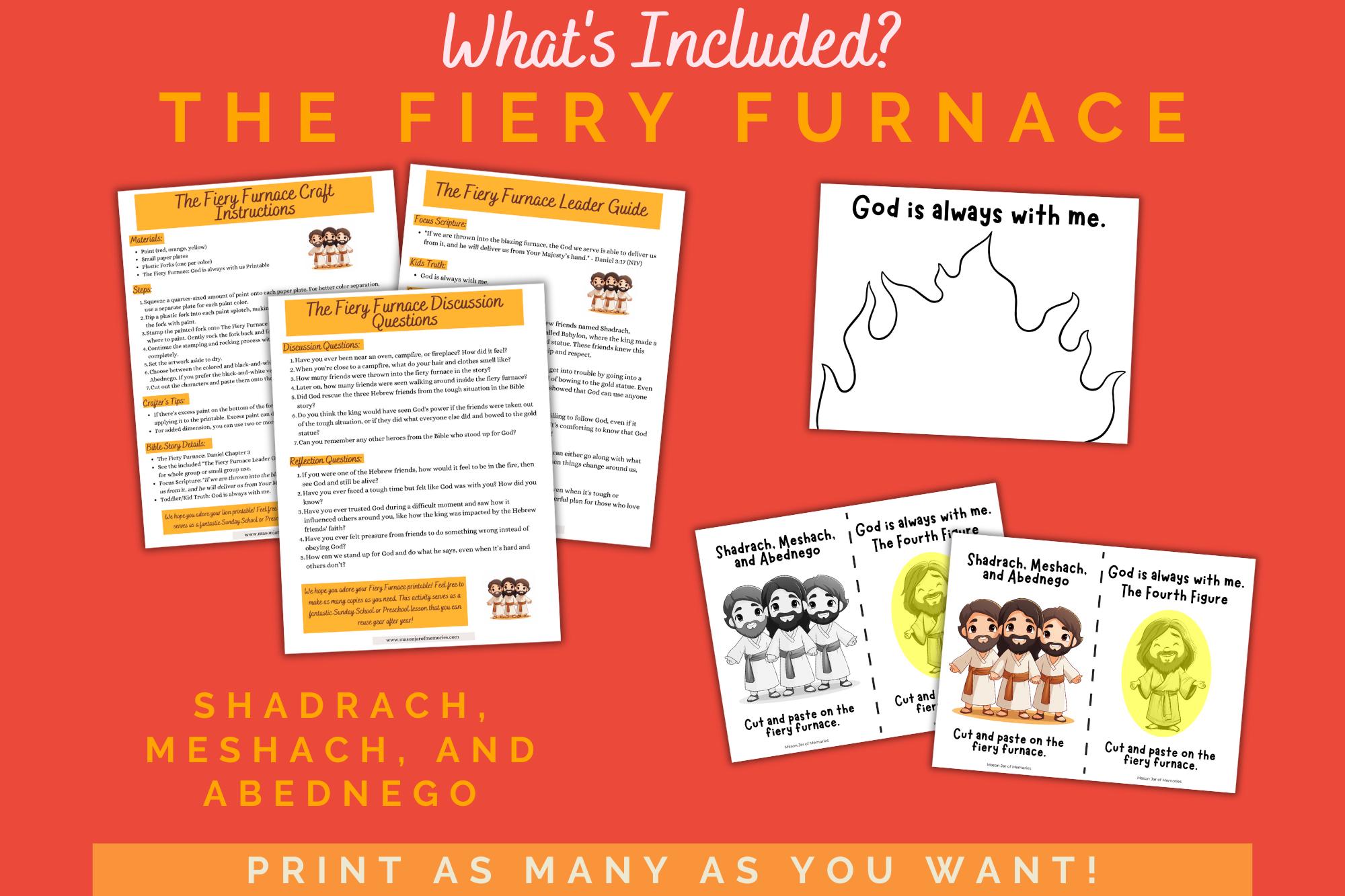Fiery Furnace Bible Craft Printable | Shadrach Meshach Abednego Lesson ...