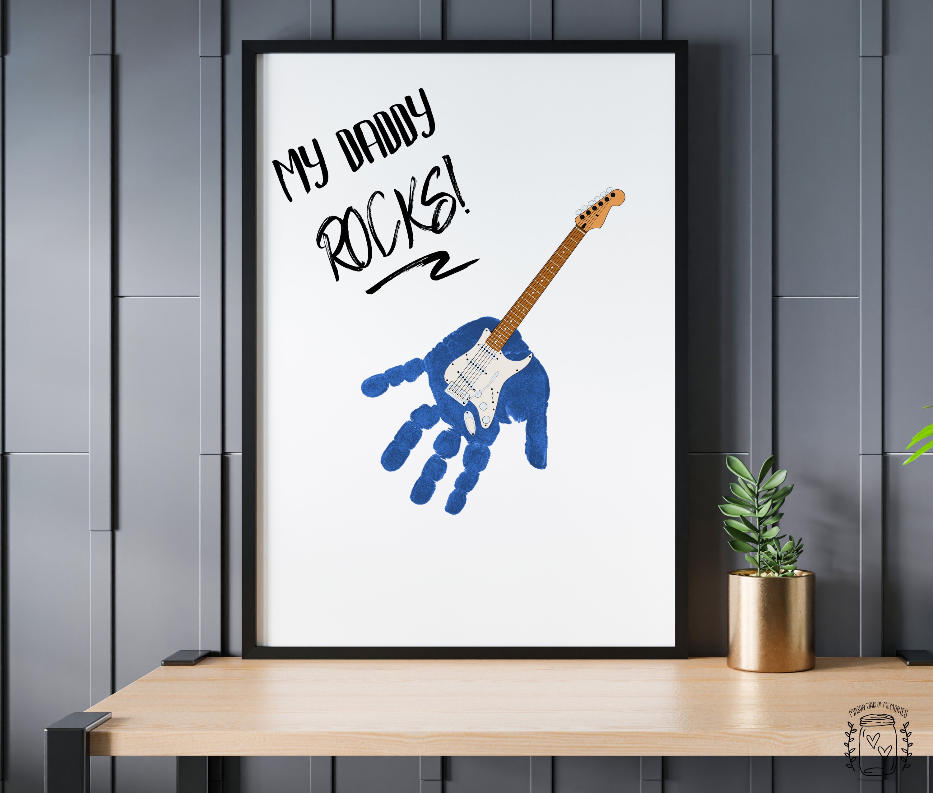 Handprint Art for Fathers, Gift for Fathers, Guitar Gift, Personalized ...