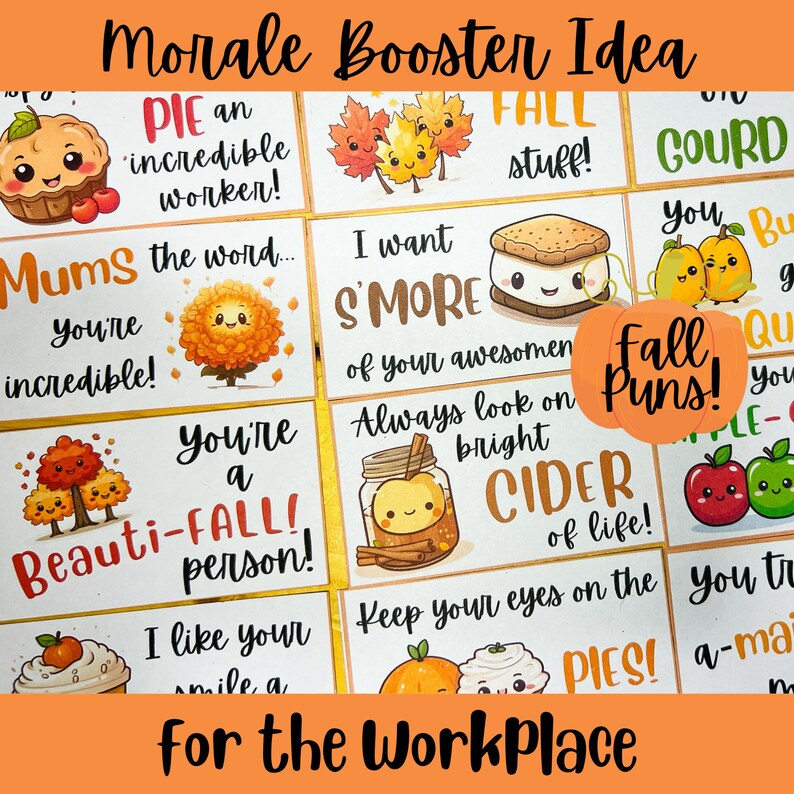 Fall Puns Encouragement Cards: Workplace Morale Booster (digital ...