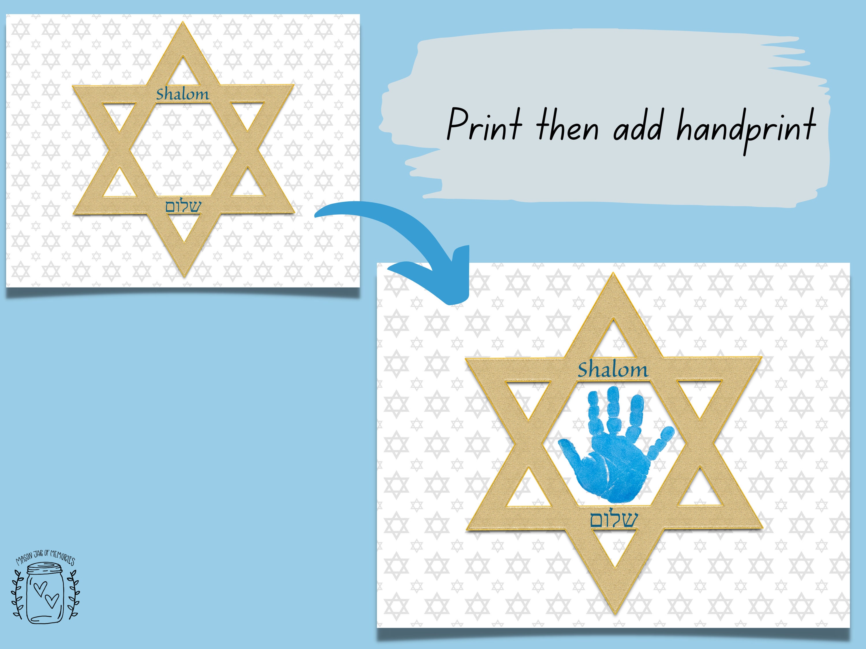 Star of David Handprint Printable Shalom Hebrew Jewish Nursery Peace ...