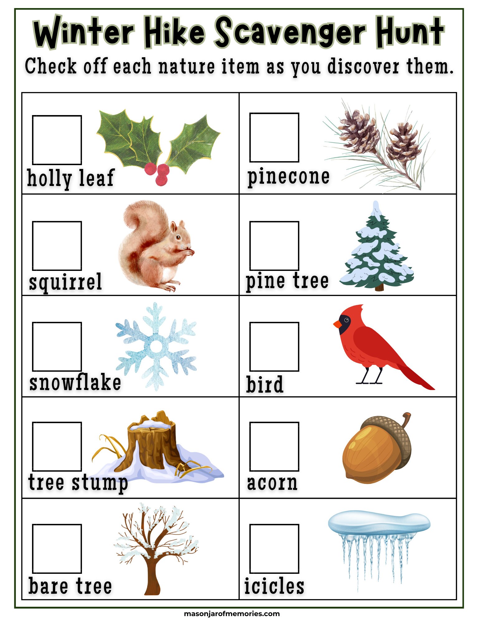 Winter Activities for Kids, Winter Walk, Nature Scavenger Hunt, Winter ...