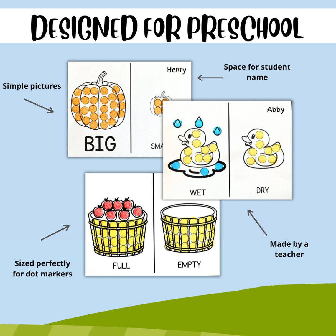 Farm Preschool Opposite Dot Coloring Pages, Opposites Lesson, Kids ...