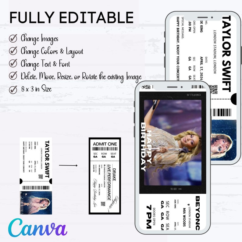 Editable Concert Tickets Printable Digital Download Canva - Etsy
