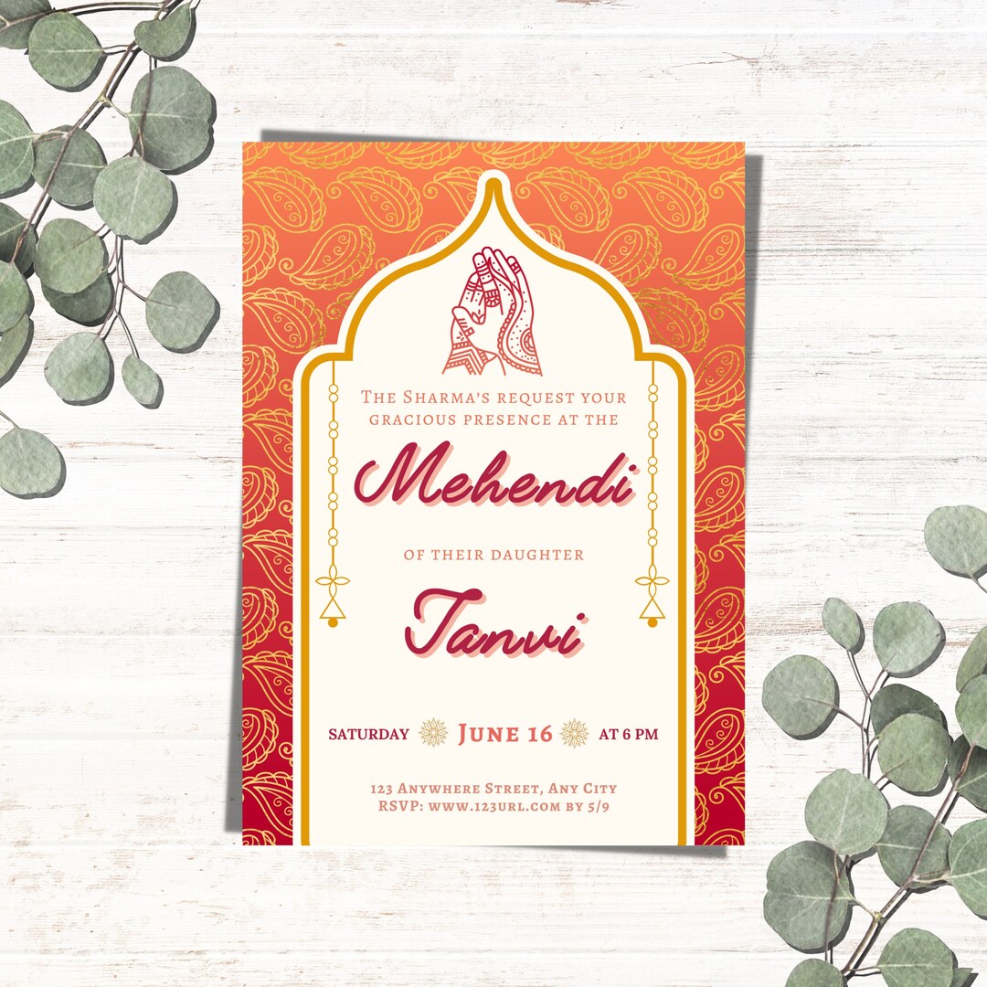 Festive Mehendi Wedding Invitation Mehndi Indian Wedding Invite Hindu ...