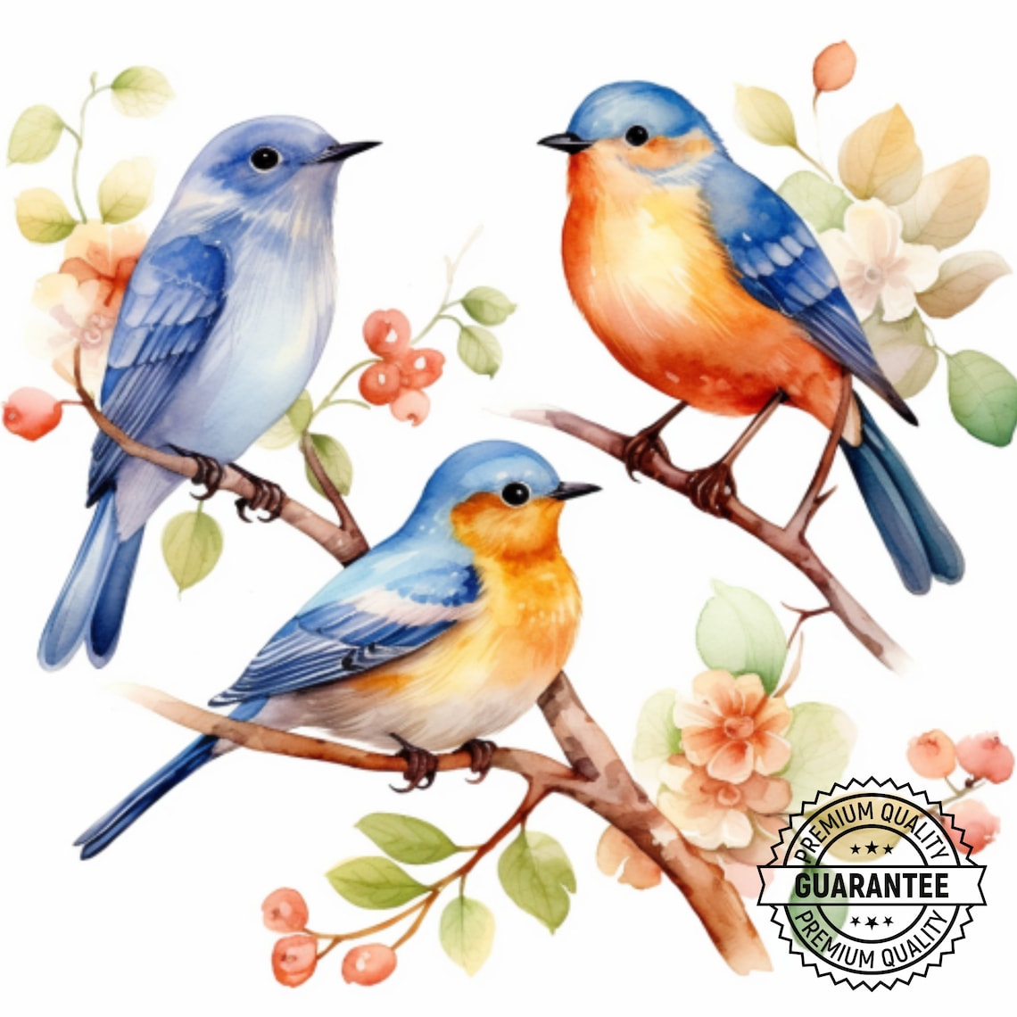 Colorful Woodland Birds Clipart Watercolor, Digital File, Printable ...
