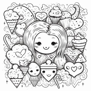 Kawaii and Mochi Cute Valentine's Day Doodle Coloring Pages Collection ...