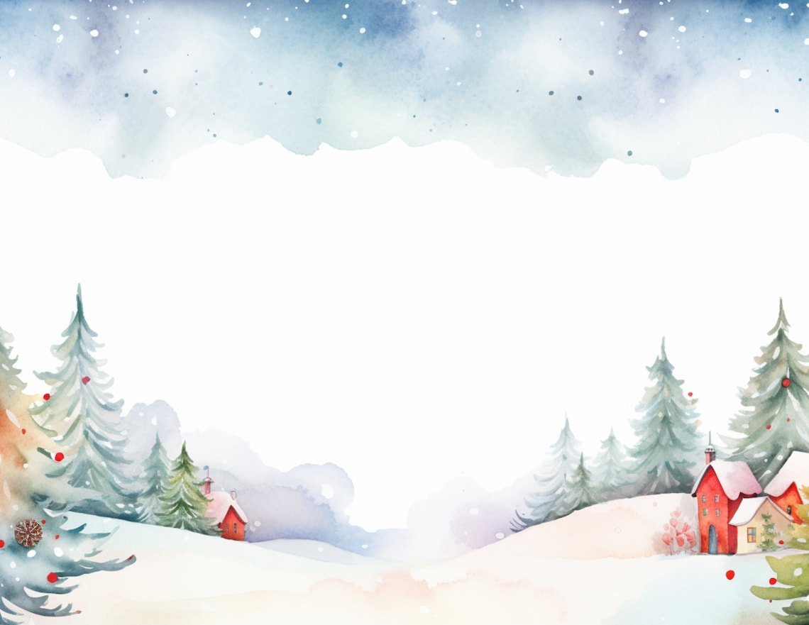 Quaint Watercolor Christmas Houses Digital Backgrounds Pastel Snowy ...