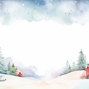 Quaint Watercolor Christmas Houses Digital Backgrounds - Pastel Snowy ...