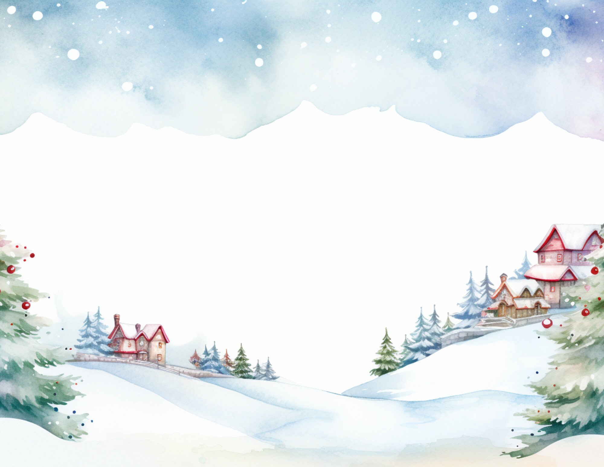Quaint Watercolor Christmas Houses Digital Backgrounds - Pastel Snowy ...
