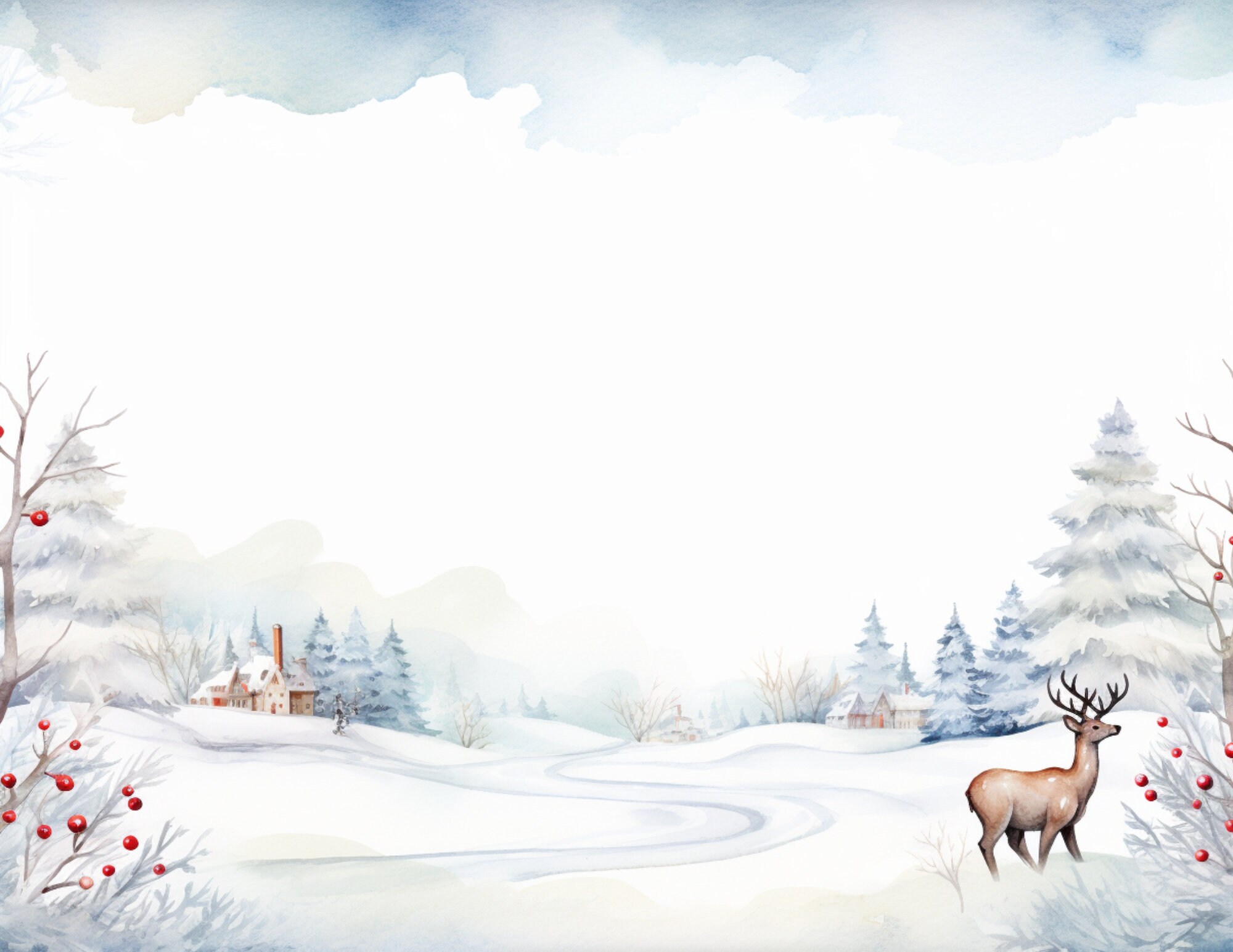 Quaint Watercolor Christmas Houses Digital Backgrounds - Pastel Snowy ...