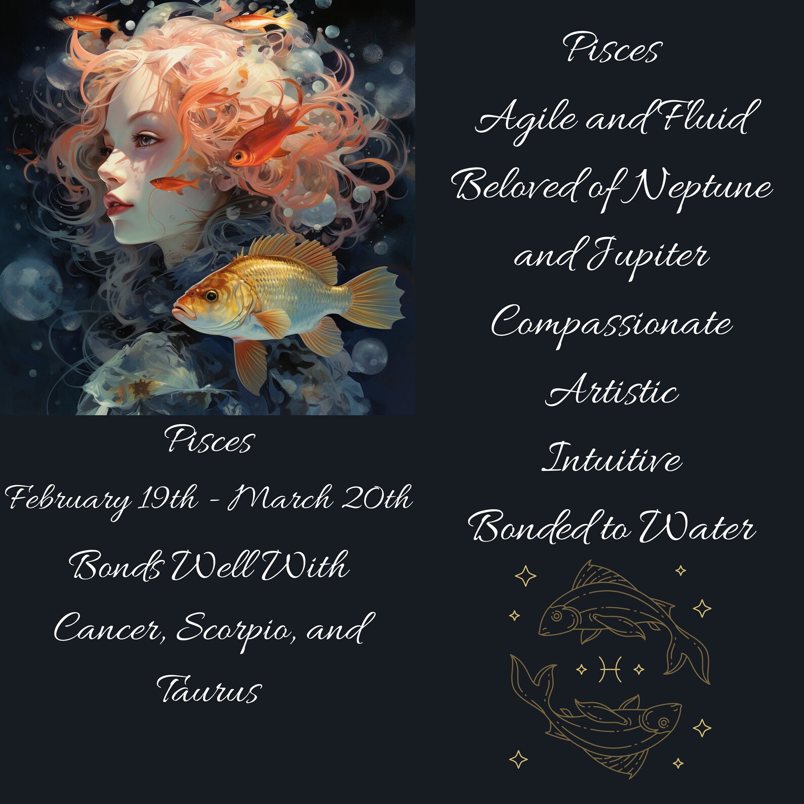 Pisces Zodiac Sign Art - 12x12 300 DPI PNG + Printable PDF Depictions ...