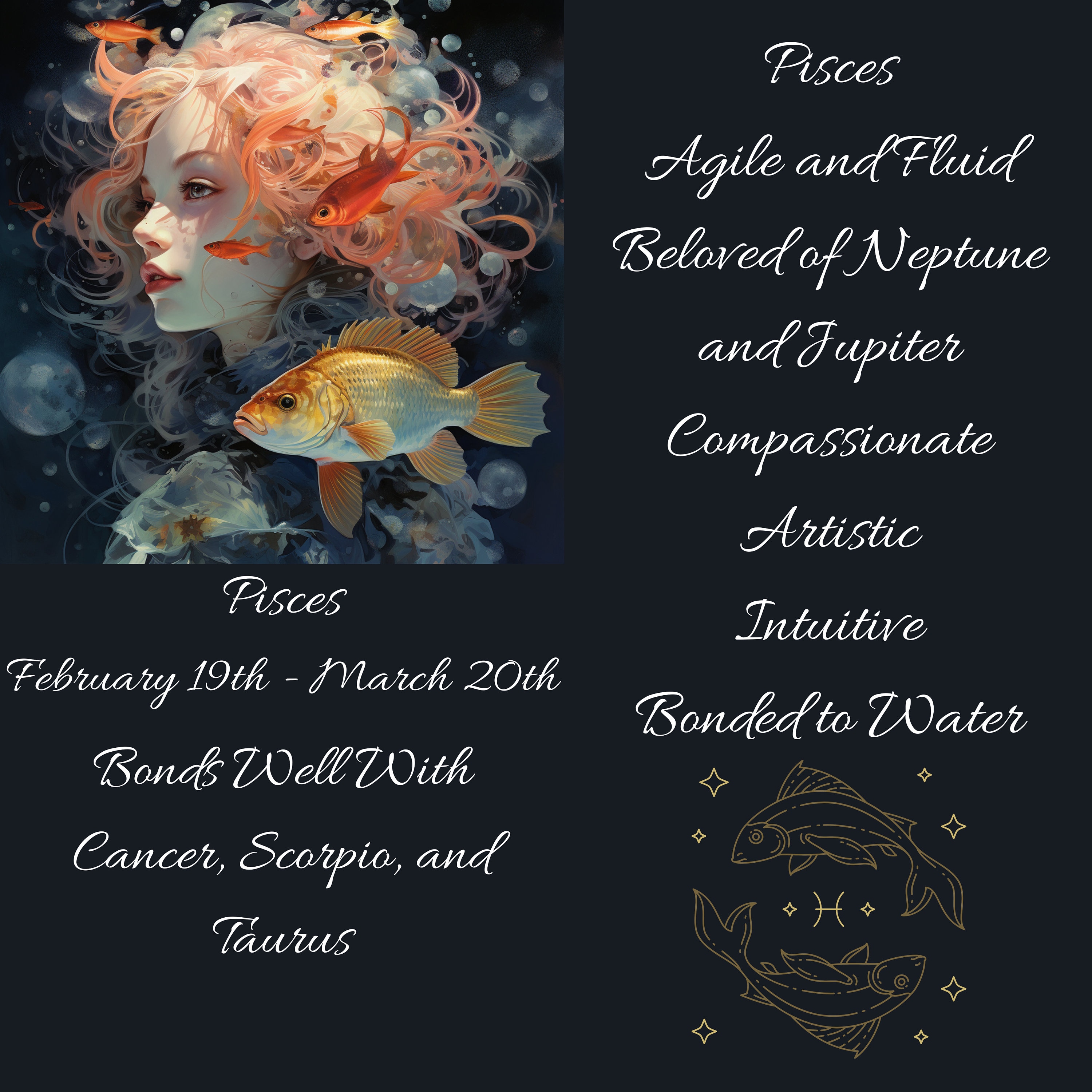 Pisces Zodiac Sign Art - 12x12 300 DPI PNG + Printable PDF Depictions ...