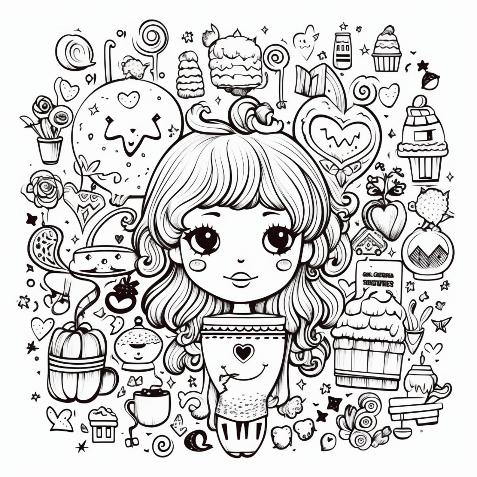 Kawaii and Mochi Cute Valentine's Day Doodle Coloring Pages Collection ...